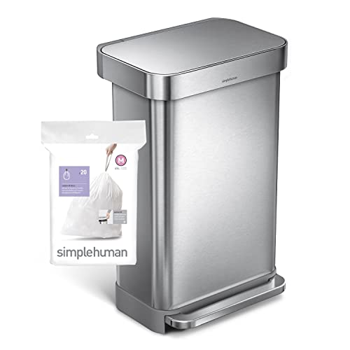 simplehuman Code M Custom Fit Drawstring Trash Bags in Dispenser Packs, 60 Count, 45 Liter / 11.9 Gallon, White