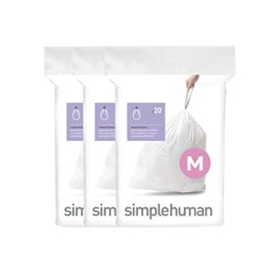 simplehuman code m custom fit drawstring trash bags in dispenser packs, 60 count, 45 liter / 11.9 gallon, white