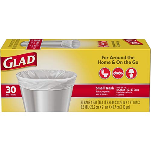 Glad Garbage Small, White, 4 gallons, 30 Count (Pack of 2)