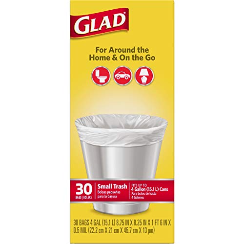 Glad Garbage Small, White, 4 gallons, 30 Count (Pack of 2)