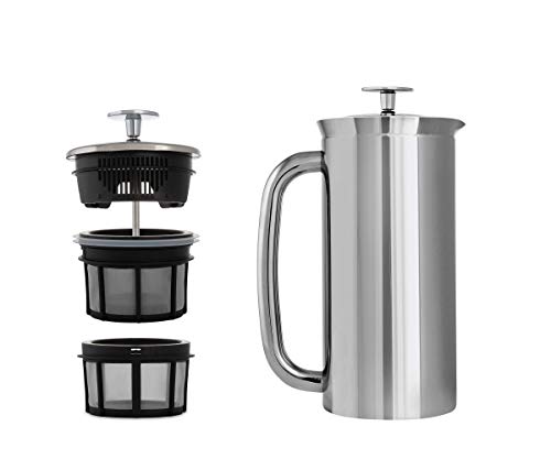 ESPRO - P7 French Press - Double Walled Stainless Steel Insulated Coffee and Tea Maker with Micro-Filter - Keep Drinks Hotter for Longer, Perfect for Home (Polished Stainless Steel, 18 Oz)