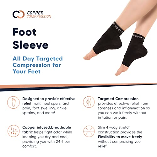 Copper Compression Recovery Foot Sleeves / Plantar Fasciitis Support Socks - Speed Up Recovery & Provide Relief Of Heel Spurs, Arch Pain, Foot Swelling & Ankle Injuries 1 Pair (Small/Medium)