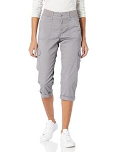 lee missy women's relaxed fit austyn knit waist cargo capri pant, frost gray, 14