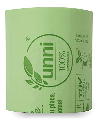 UNNI 100% Compostable Bags, 2.6 Gallon, 9.84 Liter, 100 Count, Extra Thick 0.71 Mil, Samll Kitchen Food Scrap Waste Bags, ASTM D6400, US BPI and Europe OK Compost Home Certified, San Francisco