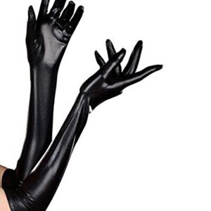 Luwint Women's Sexy Elastic Shiny Wet Look Satin Long Gloves (Black)