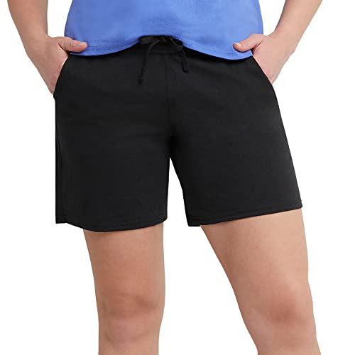 Hanes Women's Pocket Drawstring Cotton Inseam Shorts, Black, X-Large