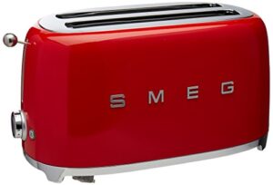 smeg tsf02rdus 50's retro style aesthetic 4 slice toaster, red