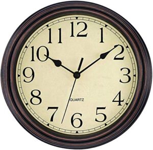 foxtop retro silent non-ticking round classic clock quartz decorative battery operated wall clock for living room kitchen home office 12 inch (bronze)