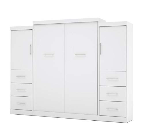 Bestar Nebula Queen Murphy Bed and 2 Storage Units with Drawers (115W) in White