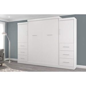 Bestar Nebula Queen Murphy Bed and 2 Storage Units with Drawers (115W) in White