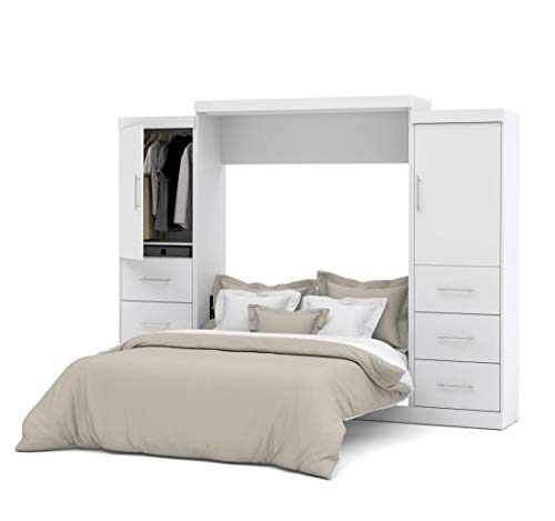 Bestar Nebula Queen Murphy Bed and 2 Storage Units with Drawers (115W) in White