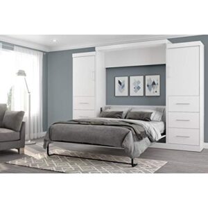 Bestar Nebula Queen Murphy Bed and 2 Storage Units with Drawers (115W) in White