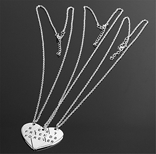 Fusicase Jewelry Necklaces Best Friend Forever BFF Metal Split Heart Necklaces Couples Three Part Necklaces