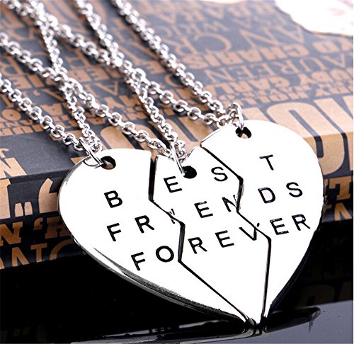 Fusicase Jewelry Necklaces Best Friend Forever BFF Metal Split Heart Necklaces Couples Three Part Necklaces