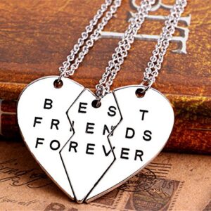 Fusicase Jewelry Necklaces Best Friend Forever BFF Metal Split Heart Necklaces Couples Three Part Necklaces