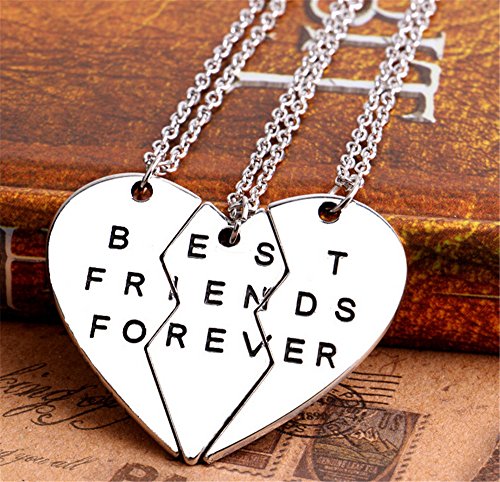 Fusicase Jewelry Necklaces Best Friend Forever BFF Metal Split Heart Necklaces Couples Three Part Necklaces