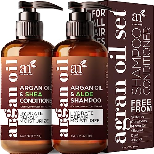 Argan Oil Shampoo and Conditioner Set - Sulfate-Free Formula with Nourishing Moroccan Oil and Keratin -for All Hair, Curly or Straight - Hydrate Repair and Defy Frizz for Salon-like Results! (16 Fl Oz (Pack of 2))