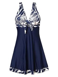 miyang women's one piece high waist padded swim dress, navy flower, tag size xl=s (us 4-6)