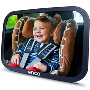 onco baby car mirror rear-facing - platinum award winning car mirror baby rear facing seat, baby essentials for newborn, 100% shatterproof baby mirror for car, 360° car seat mirror rear facing infant