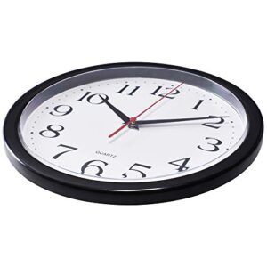 Bernhard Products Black Wall Clock Silent Non Ticking 10 Inch Quality Quartz Battery Operated Round Easy to Read Home/Office/Kitchen/Classroom/School Clock Sweep Movement