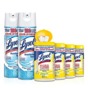 lysol disinfectant multi-surface cleaning wipes, lemon and lime blossom, 80 count (pack of 4) sanitizing spray, crisp linen, 19 fl oz each 2)