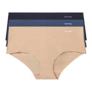 calvin klein women's invisibles seamless hipster panties, 3 pack, speakeasy/light caramel/black, medium