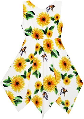 JE32 Girls Dress Sunflower Butterfly Hanky Hem Party Beach Necklace Size 8,Yellow,