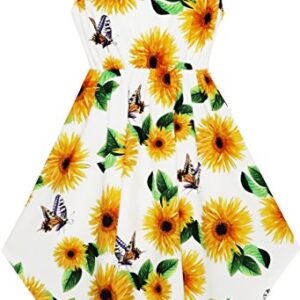 JE32 Girls Dress Sunflower Butterfly Hanky Hem Party Beach Necklace Size 8,Yellow,