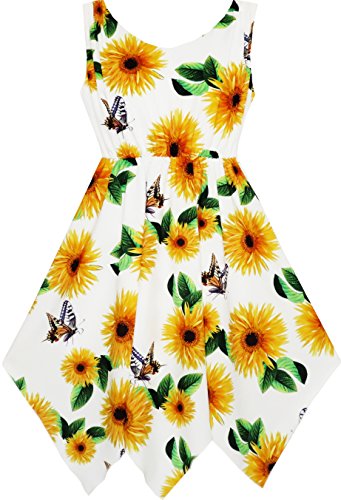 JE32 Girls Dress Sunflower Butterfly Hanky Hem Party Beach Necklace Size 8,Yellow,