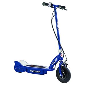 razor e125 kids ride on 24v motorized battery powered electric scooter toy, speeds up to 10 mph with brakes, and 8" pneumatic tires for ages 8+, blue