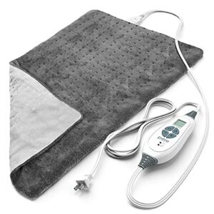 pure enrichment® purerelief™ xl heating pad - lcd controller with 6 instaheat settings for cramps, back, neck, & shoulder pain relief, moist heat option, machine washable, 12" x 24" storage bag (gray)