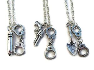 3 partners in crime necklaces, best friends set, friendship necklace