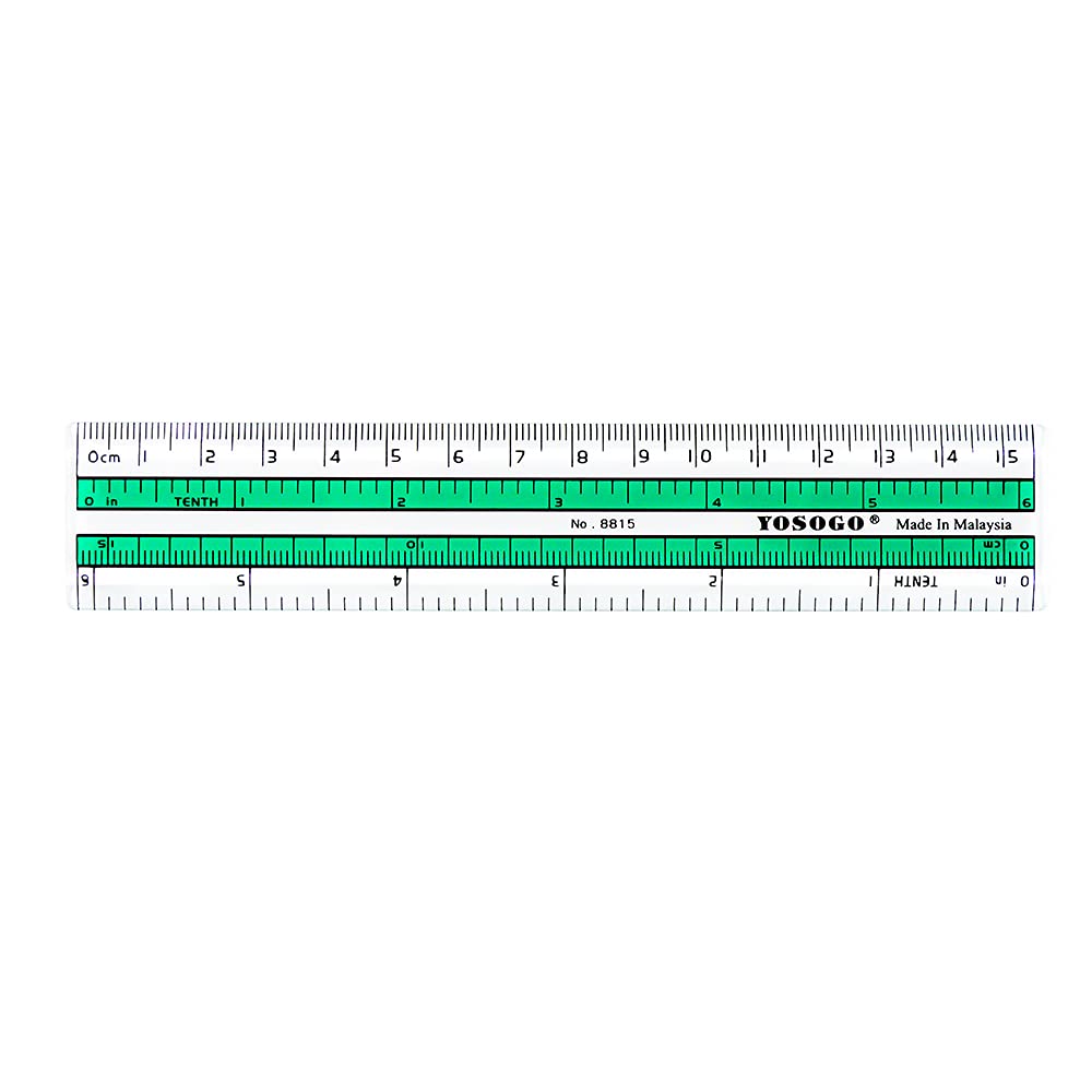 6 inch Rulers | 15 cm Rulers | Transparent Plastic Ruler | Pack of 12 of Premium Quality Rulers | Yellow, Green, Red and Blue