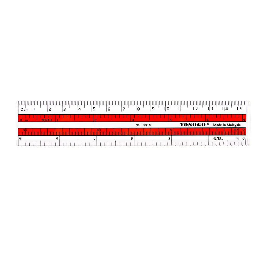 6 inch Rulers | 15 cm Rulers | Transparent Plastic Ruler | Pack of 12 of Premium Quality Rulers | Yellow, Green, Red and Blue