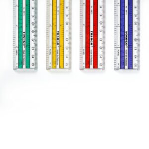 6 inch Rulers | 15 cm Rulers | Transparent Plastic Ruler | Pack of 12 of Premium Quality Rulers | Yellow, Green, Red and Blue