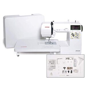 janome jw8100 fully-featured computerized sewing machine with 100 stitches, 7 buttonholes, hard cover, extension table and 22 accessories