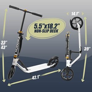 Hudora 230 Adult Scooters Folding Height Adjustable Kick Scooters, Scooter for Adults Supports Up to 265 lbs, Aluminum Commuter Teens Outdoor Use (White)