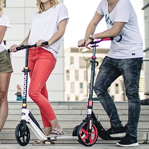 Hudora 230 Adult Scooters Folding Height Adjustable Kick Scooters, Scooter for Adults Supports Up to 265 lbs, Aluminum Commuter Teens Outdoor Use (White)