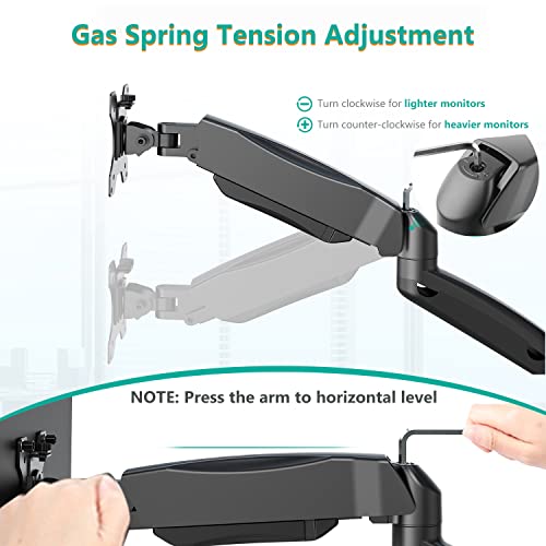 WALI Dual Monitor Wall Mount, Gas Spring Monitor Arm for 2 Screens up to 32 inch, 19.8 lbs. Fully Adjustable Arm Mounting Holes up to 100 x 100 (GSWM002), Black