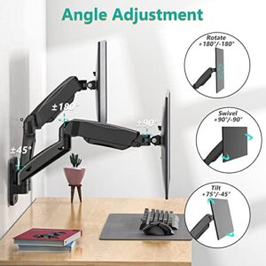 WALI Dual Monitor Wall Mount, Gas Spring Monitor Arm for 2 Screens up to 32 inch, 19.8 lbs. Fully Adjustable Arm Mounting Holes up to 100 x 100 (GSWM002), Black