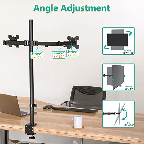 WALI Extra Tall Dual LCD Monitor Fully Adjustable Desk Mount Fits 2 Screens up to 27 inch, 22 lbs. Weight Capacity per Arm (M002XL), Black