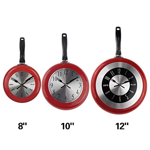 Timelike Wall Clock, 10 inch Metal Frying Pan Kitchen Wall Clock Home Decor - Kitchen Themed Unique Wall Clock with a Screwdriver (Red)