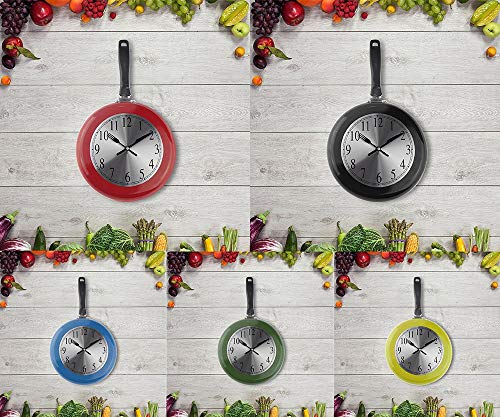 Timelike Wall Clock, 10 inch Metal Frying Pan Kitchen Wall Clock Home Decor - Kitchen Themed Unique Wall Clock with a Screwdriver (Red)