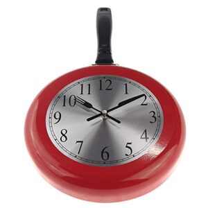 Timelike Wall Clock, 10 inch Metal Frying Pan Kitchen Wall Clock Home Decor - Kitchen Themed Unique Wall Clock with a Screwdriver (Red)