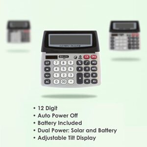 BAZIC 12-Digit Dual Power Desktop Calculator w/Adjustable Display, Solar & Battery, LCD Display, Standard Function Electronics Calculators, 1-Pack