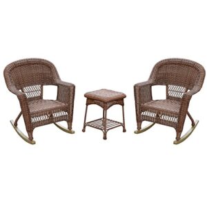 jeco 3 piece rocker wicker chair set, honey