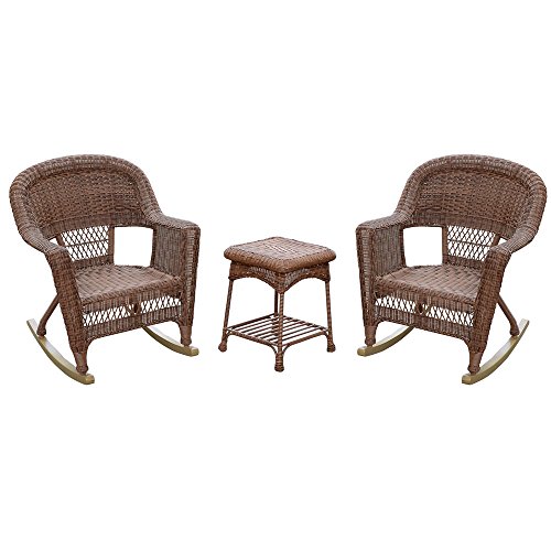 Jeco 3 Piece Rocker Wicker Chair Set, Honey