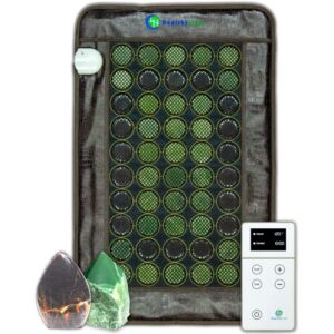 healthyline far infrared light electric heating pad for pain relief - 50 pieces natural jade and tourmaline gemstones - negative ions, flexible mat - fsa or hsa eligible