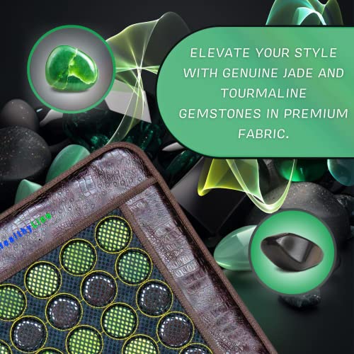 HealthyLine Far Infrared Light Electric Heating Pad for Pain Relief - 50 Pieces Natural Jade and Tourmaline Gemstones - Negative Ions, Flexible Mat - FSA or HSA Eligible