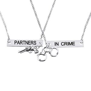 mjartoria best friend necklaces partners in crime engraved friendship bff necklace for 2(silver color3)